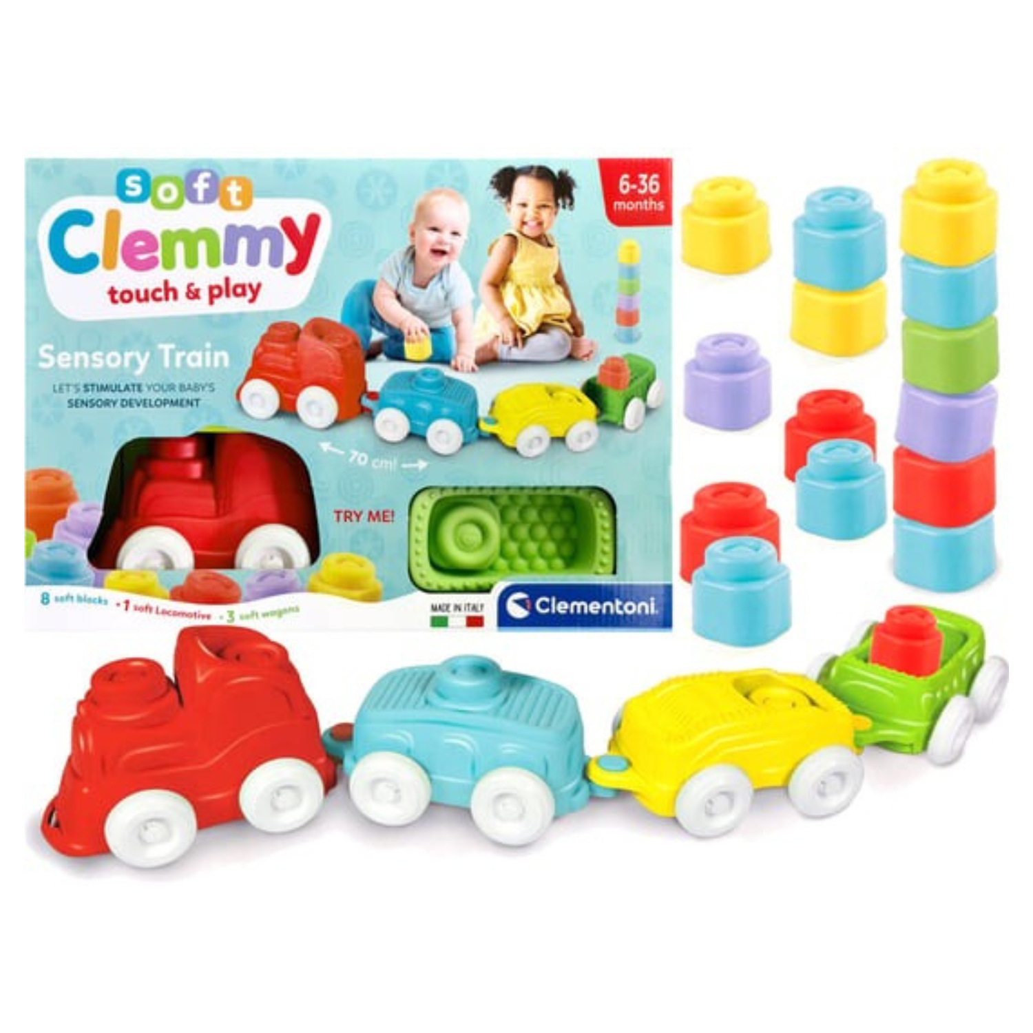 Clementoni Soft Clemmy - Train sensoriel à blocs souples – Mario Toys